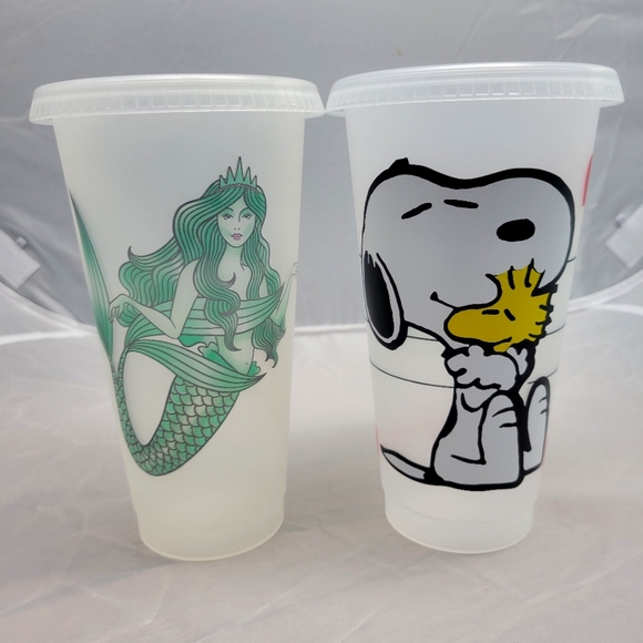 Starbucks | Kitchen | Starbucks Reusable Cold Cups Mermaid Snoopy ...